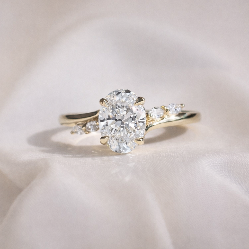 1.0 - 2.5 CT Oval Lab Grown Diamond Cluster Engagement Ring