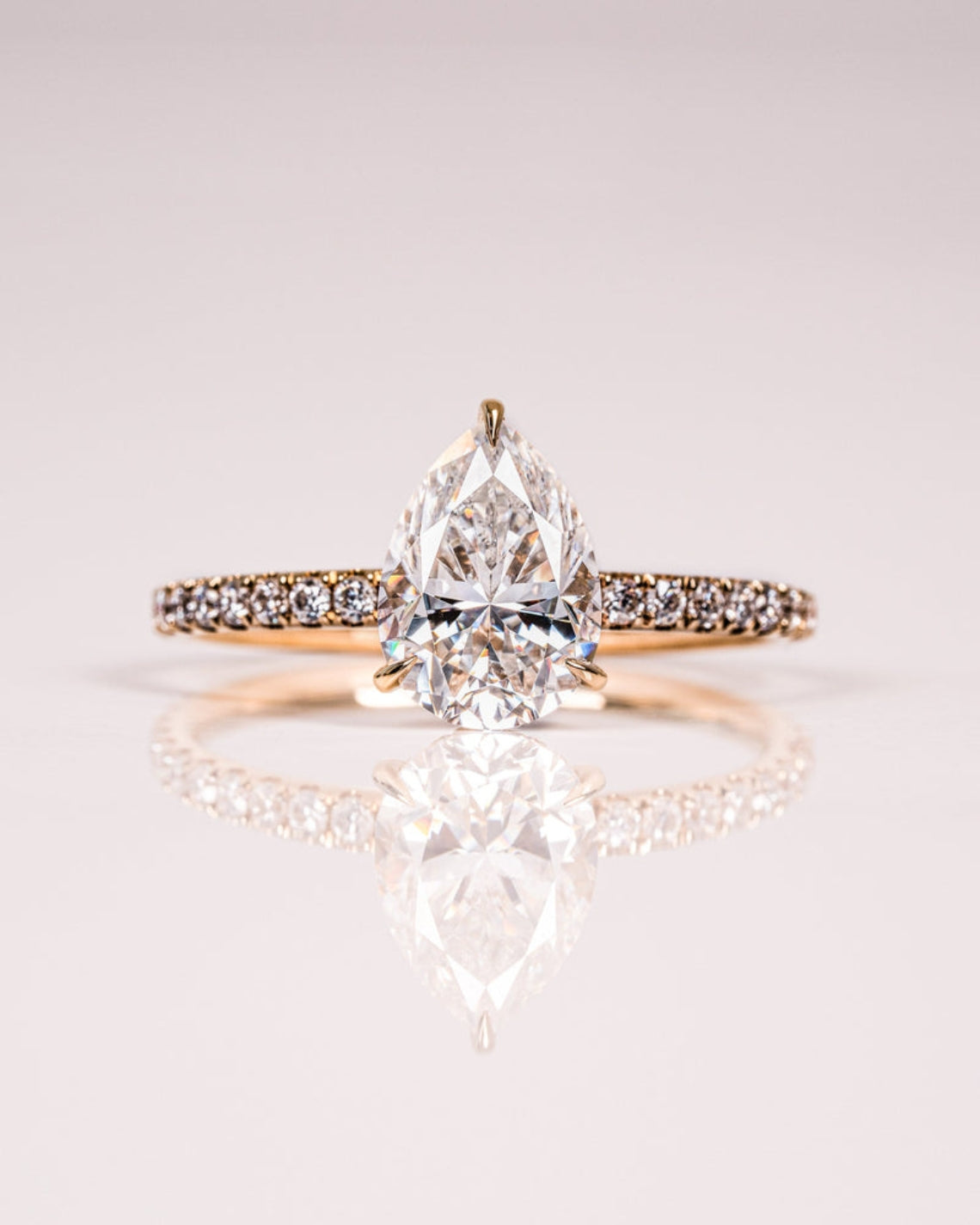 1.0 - 3.0 CT Pear Lab Grown Diamond Hidden Halo Pave Setting Engagemen