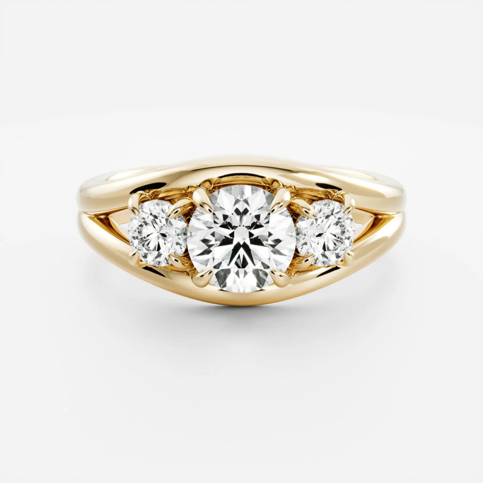 1.0 - 3.50 CT Round Lab Grown Diamond Split Shank Trilogy Engagement R